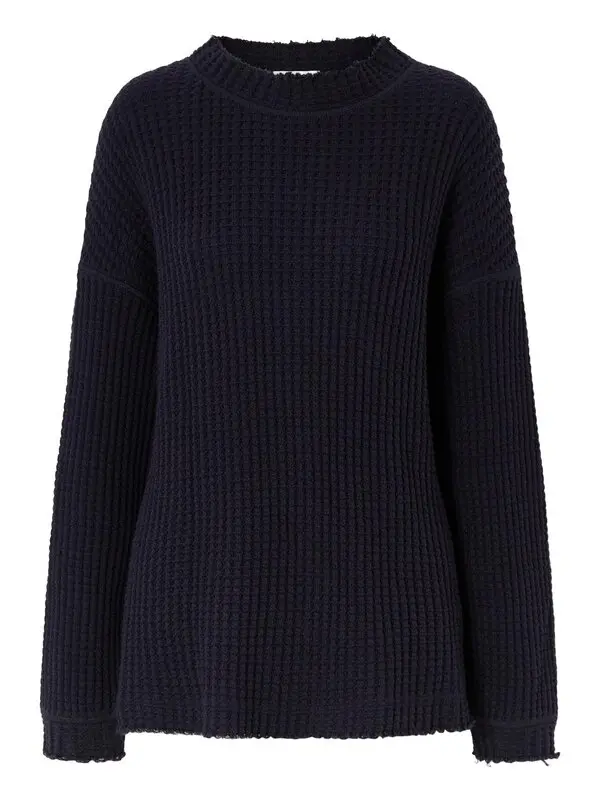 Khaite Dylan Waffle-knit Cotton Sweater - Navy