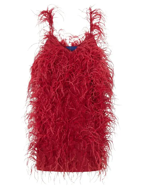 Sharon Wauchob Feather-trimmed Silk-crepe Mini Dress - Red