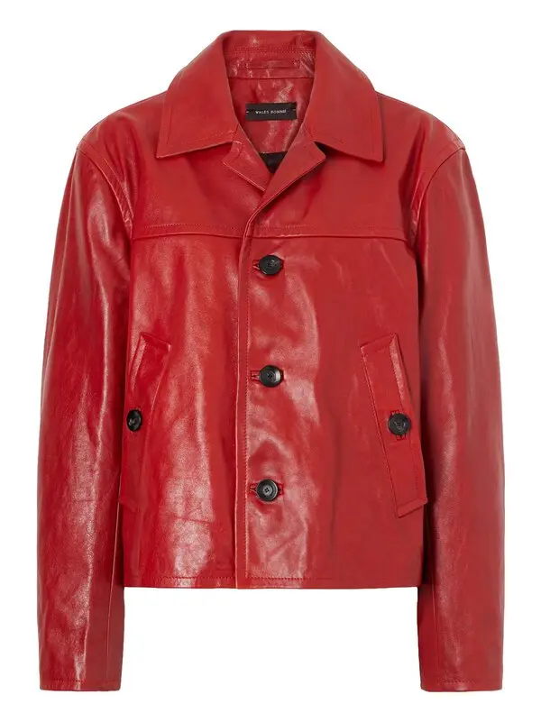 WALES BONNER Kamala Leather Biker Jacket - Red