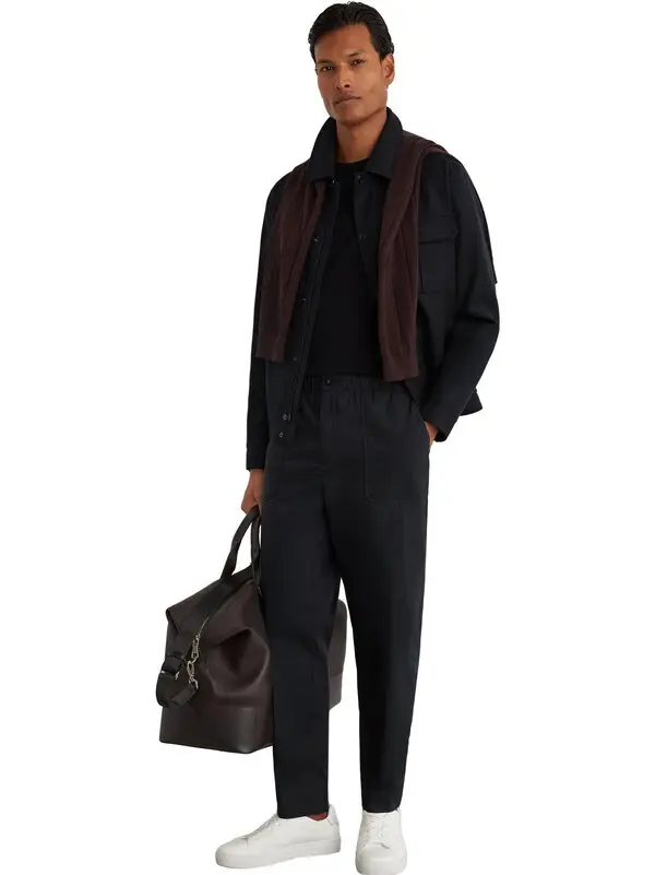 REISS Lightweight Tapered Cotton-blend Trousers - Navy