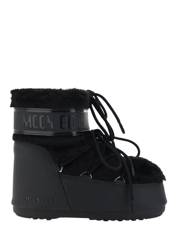 Moon Boot Icon Low Faux Fur Trimmed Lace-up Platform Boots - Black