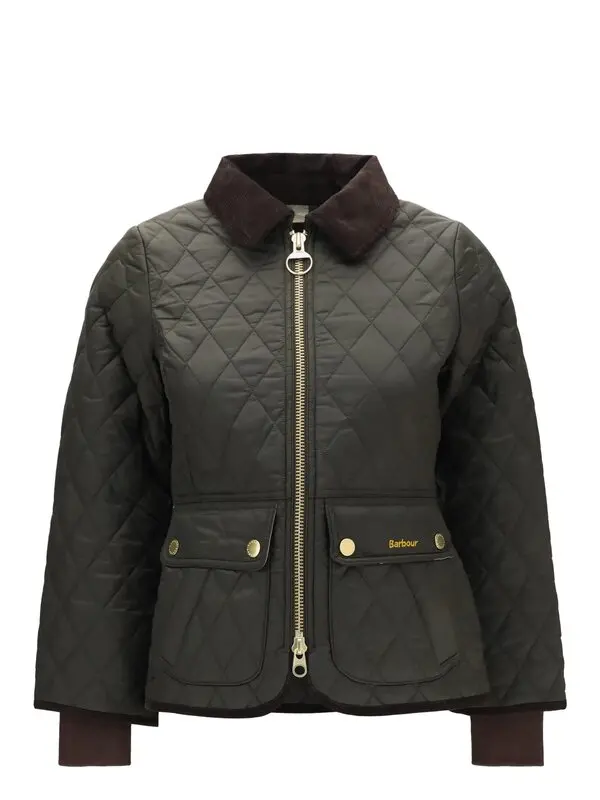 Barbour Quilted Puffer Jacket With Corduroy Collar - Green