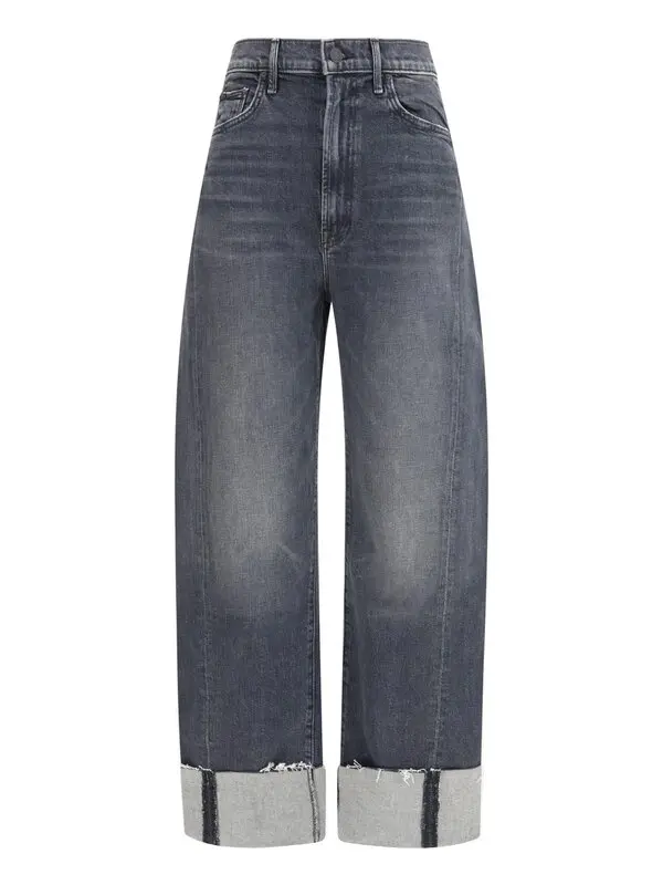 MOTHER Half Pipe Flood Cuff Fray Jeans - Black