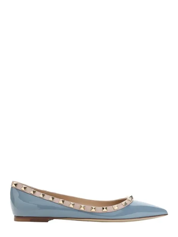 Valentino Garavani Pointed Toe Patent Ballerinas With Rockstud Embellishments - Gray