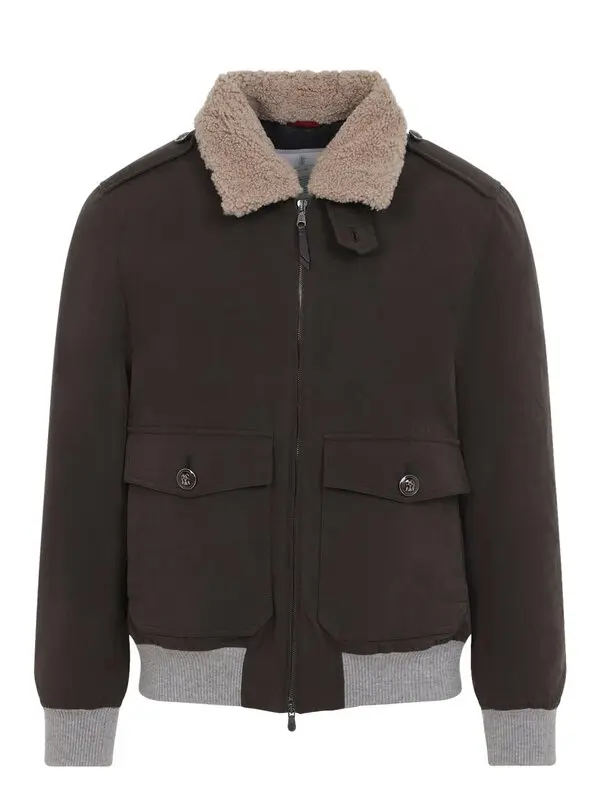 Brunello Cucinelli Water-resistant Jacket With Shearling Collar - Brown