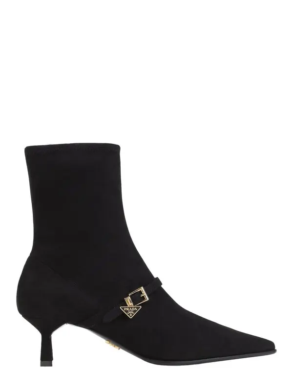 Prada Suede Pointed Toe Booties With Buckle Detail - Black