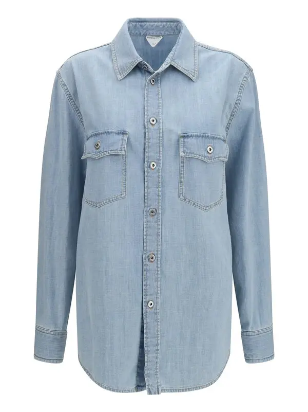 Bottega Veneta Sky Bleached Oversize Denim Shirt - Blue
