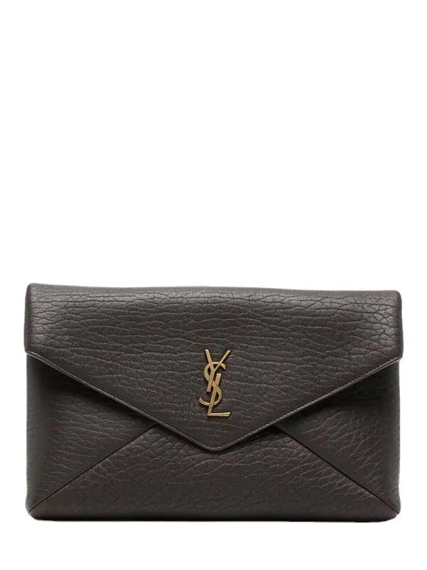 Saint Laurent Cassandre Logo Plaque Clutch Bag - Brown