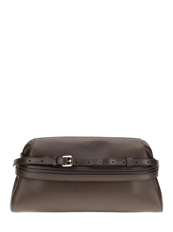 Moschino Leather Clutch With Buckle Detail - Brown