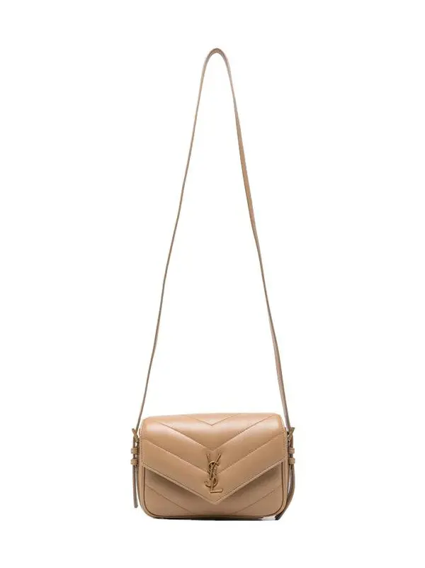 Saint Laurent Chevron Quilted Leather Satchel - Cream