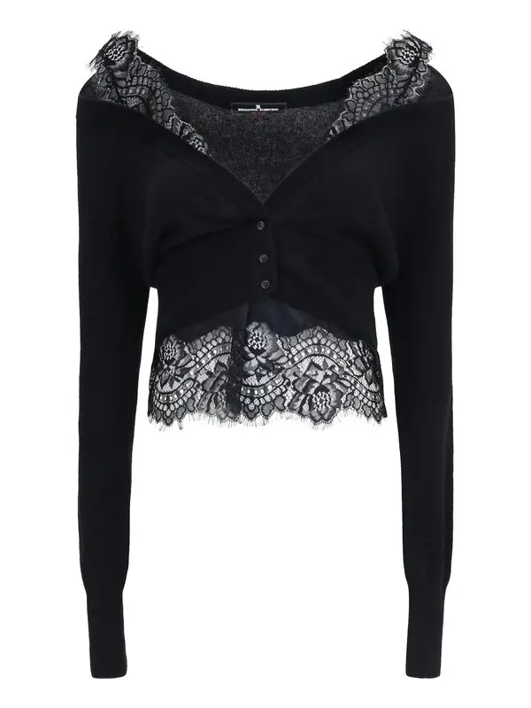 ERMANO SCERVINO Ermanno Scervino Lace Trimmed Cardigan - Black