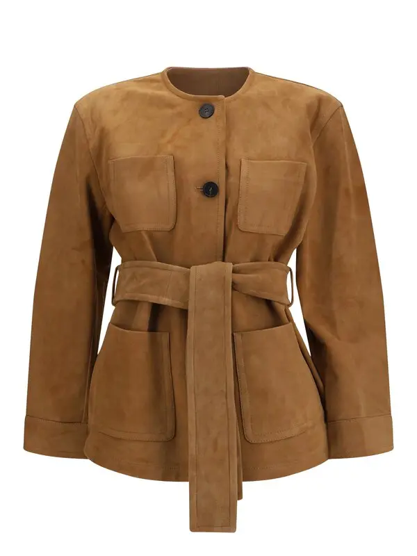 Max Mara Suede Leather Jacket With Belt - Brown