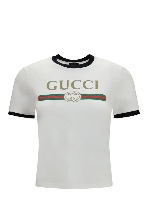 Gucci Printed Cotton Jersey T-shirt With Ruffle Detail - White