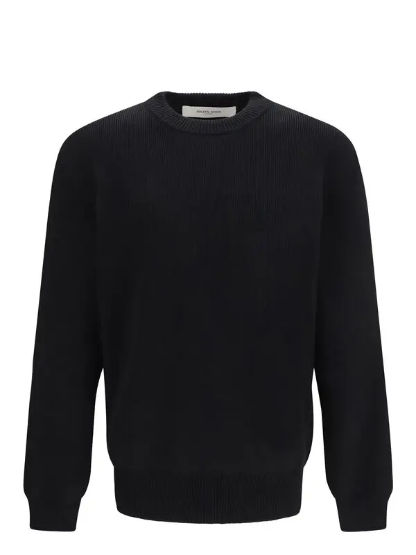 GOLDEN GOOSE Ribbed Knit Crewneck Sweater With Back Logo - Black