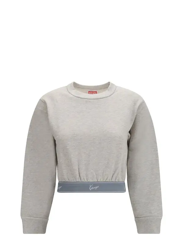 Kenzo Cropped Crewneck Sweatshirt With Embroidered Logo - Gray