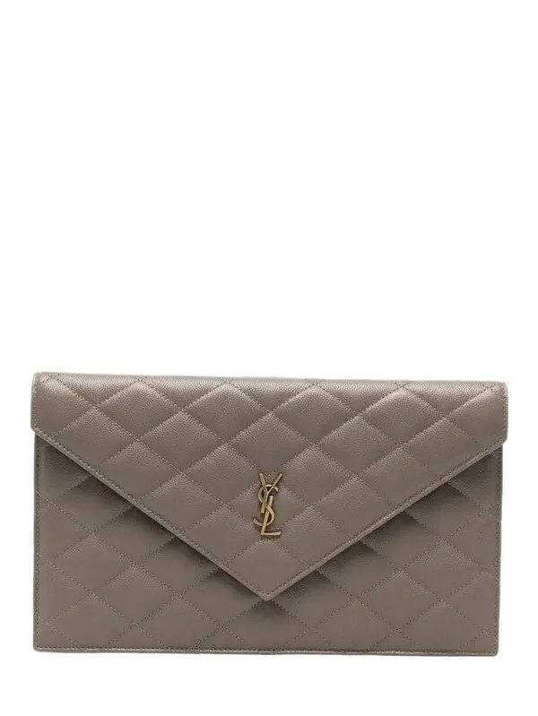 Saint Laurent Quilted Leather Clutch - Brown