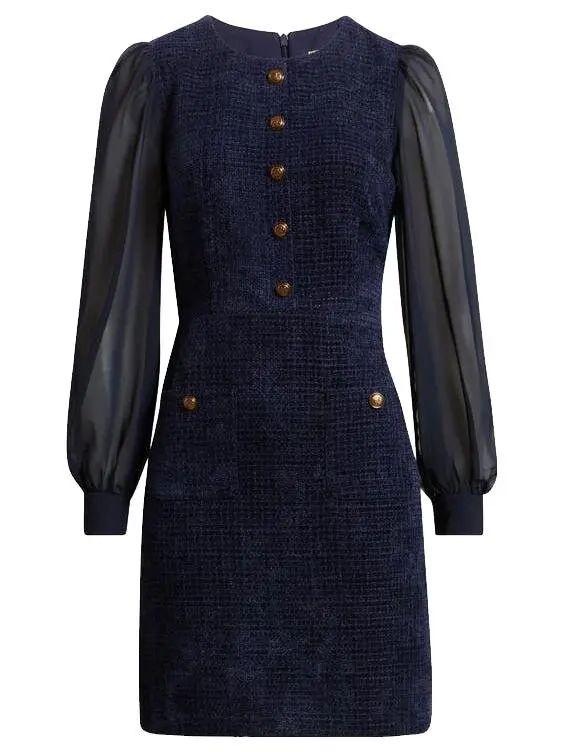 Eliza J Long Sleeve Mixed Media Sheath Dress - Navy