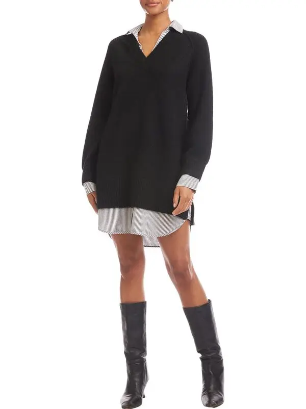 Fifteen Twenty Carrie Mixed Media Mini Dress - Black