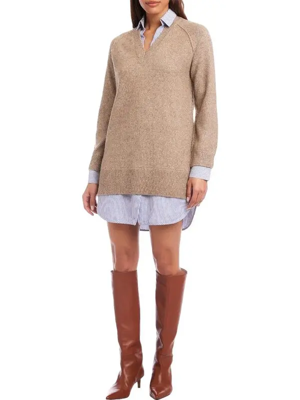 Fifteen Twenty Carrie Mixed Media Mini Dress - Wheat
