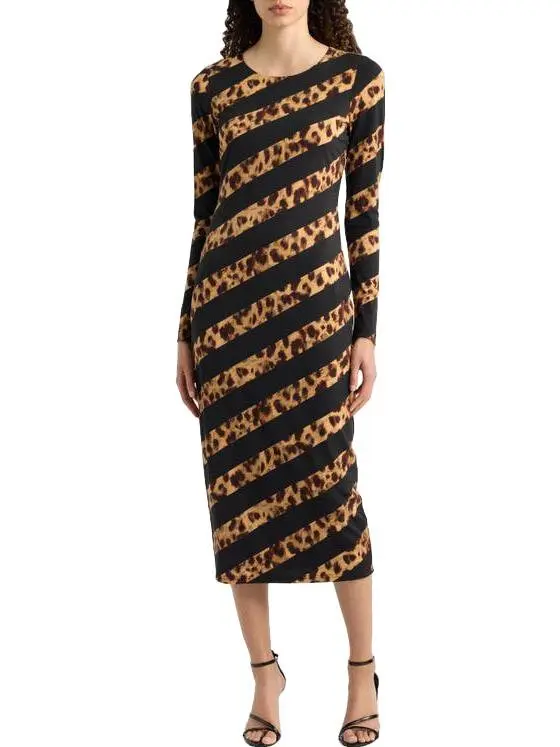 Sam Edelman Stripe Long Sleeve Maxi Dress - Leopard
