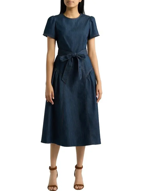 Eliza J Fit & Flare Midi Dress With Fringe Detail - Denim