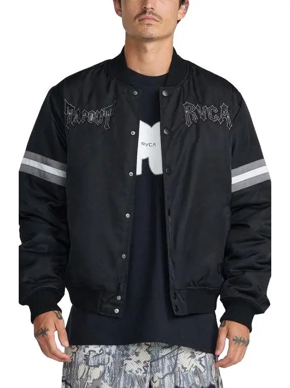 Rvca X Tapout Embroidered Satin Bomber Jacket - Black