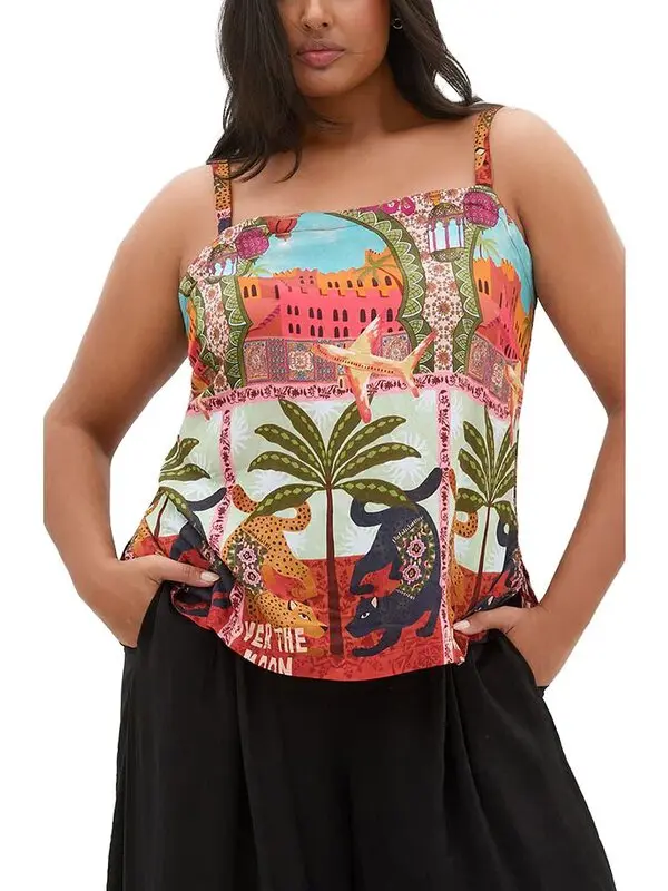 City Chic Capri Print Cami With Square Neck And Adjustable Straps - Fools Paradise
