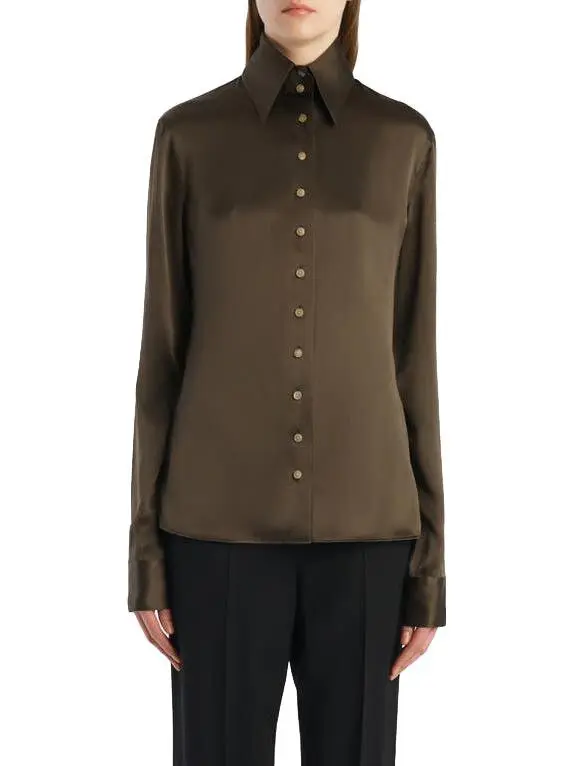 Khaite Ivy Silk Button-up Shirt - Dark Olive