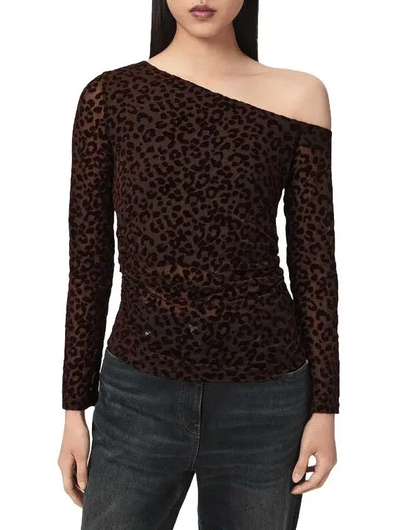 ALLSAINTS Mimi Leopard Print Off-the-shoulder Top - Brown