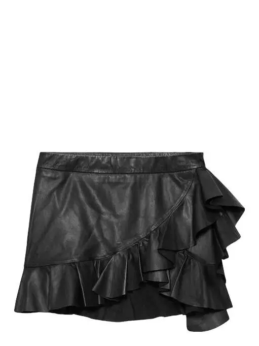 ALLSAINTS Luana Lea Ruffled Leather Miniskirt - Black