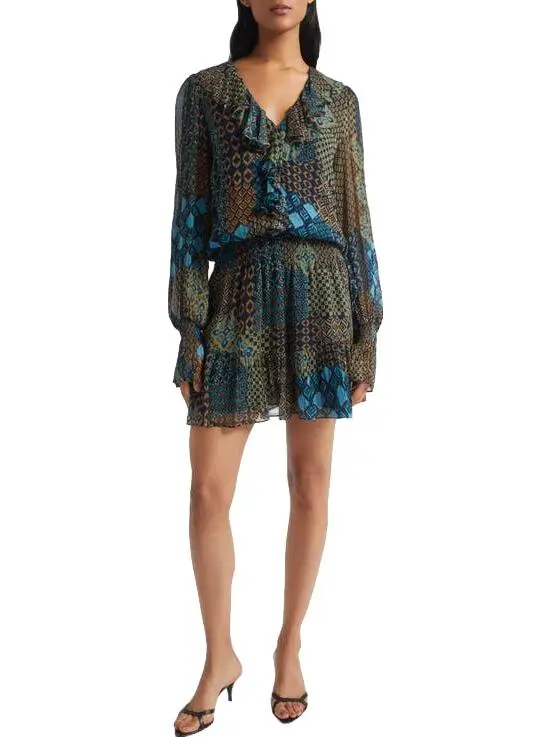 Ramy Brook Astrid Ruffle V-neck Mini Dress - Navy Multi