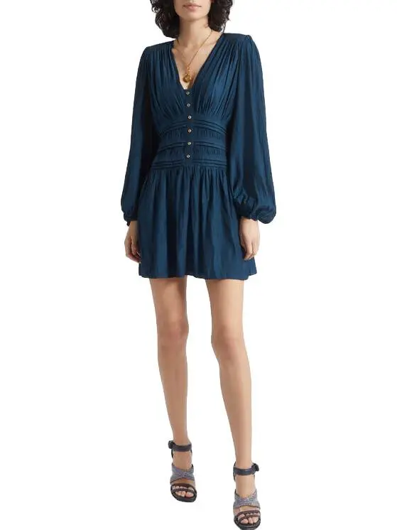 Ramy Brook Jules Pintuck Long Sleeve Dress - Dark Teal