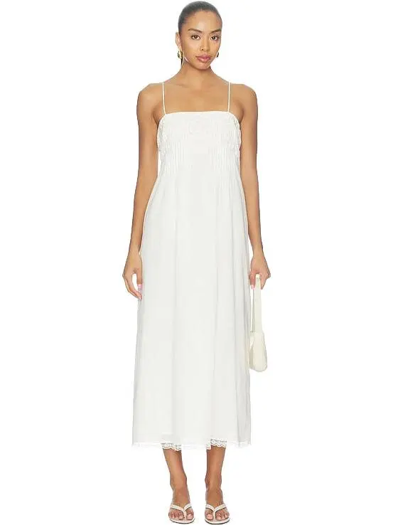 Free People Embroidered Midi Dress With Lace Trim - Ivory