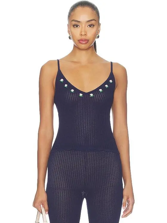 Majorelle Textured Embroidered Tank - Navy