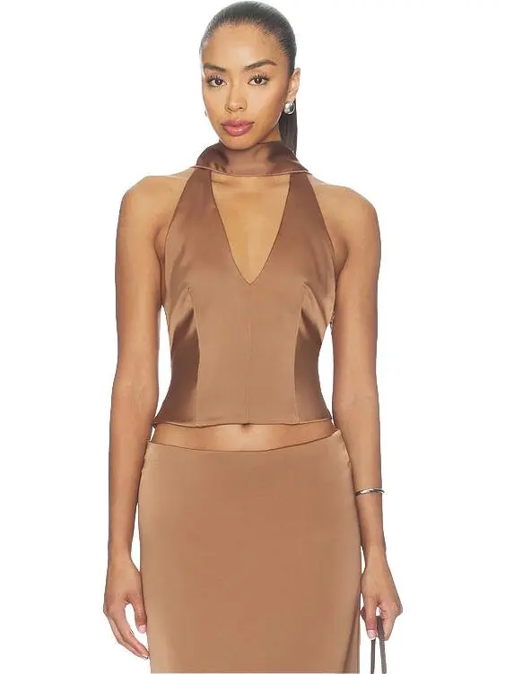 Lioness Front Row Halter Top With Detachable Scarf - Chocolate