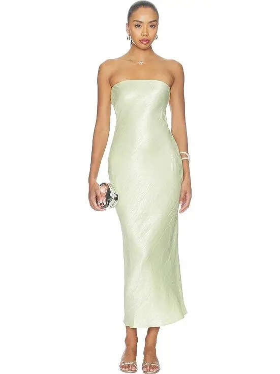 Nbd Strapless Textured Satin Maxi Dress - Green