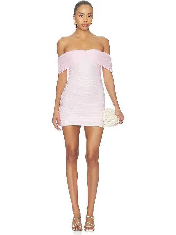 Majorelle Off-the-shoulder Ruched Mini Dress - Pink Gingham