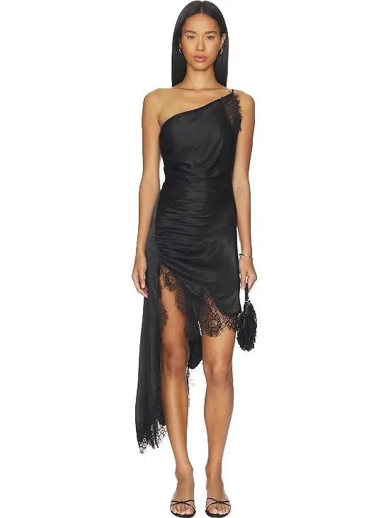 Bardot Rayner One Shoulder Dress With Lace Trim - Black