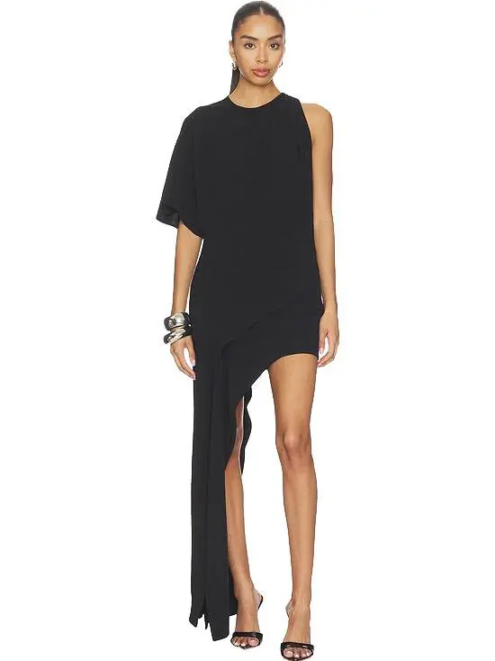 Bardot Halsey Asymmetrical High-low Drape Dress - Black