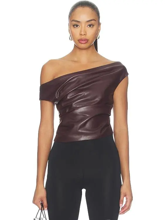 LAMARQUE Asymmetrical Draped Faux Leather Top - Vamp