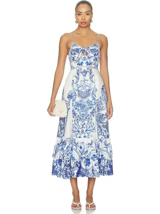 Camilla Ruffled Hem Tie Front Maxi Dress - Ceramic Panoramic