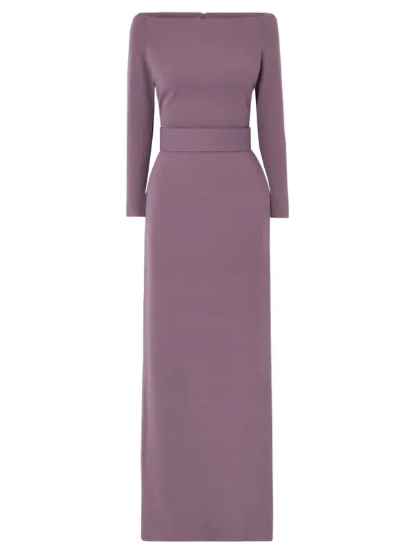 Solace Off-the-shoulder Long-sleeve Waist-tied Maxi Gown - Gray