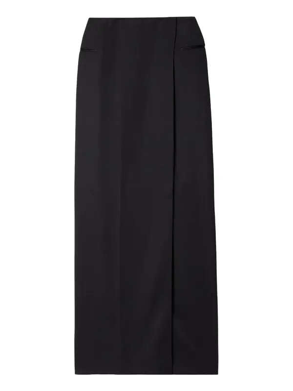 Brioni Wool Wrap Maxi Skirt - Black