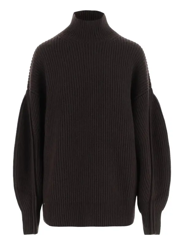 Carven Ribbed High-neck Knitted Sweater - Chocolate