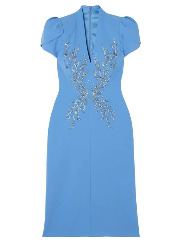 Jenny Packham Crystal-embellished V-neck Gown - Blue