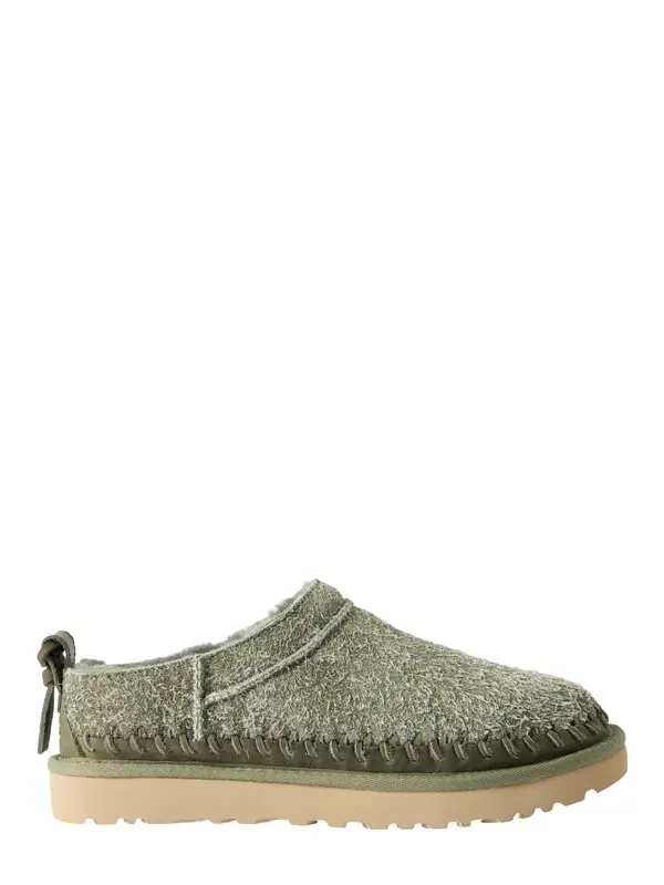 UGG Micro Biarritz Braided Leather-trimmed Brushed-suede Slippers - Green