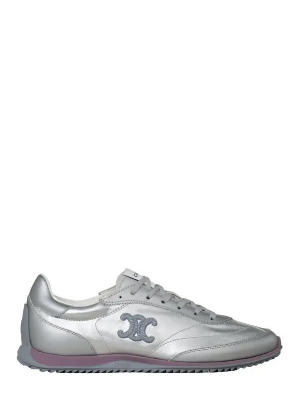 Celine Racer Sneakers In Metallized Fabric And Calfskin - Silver