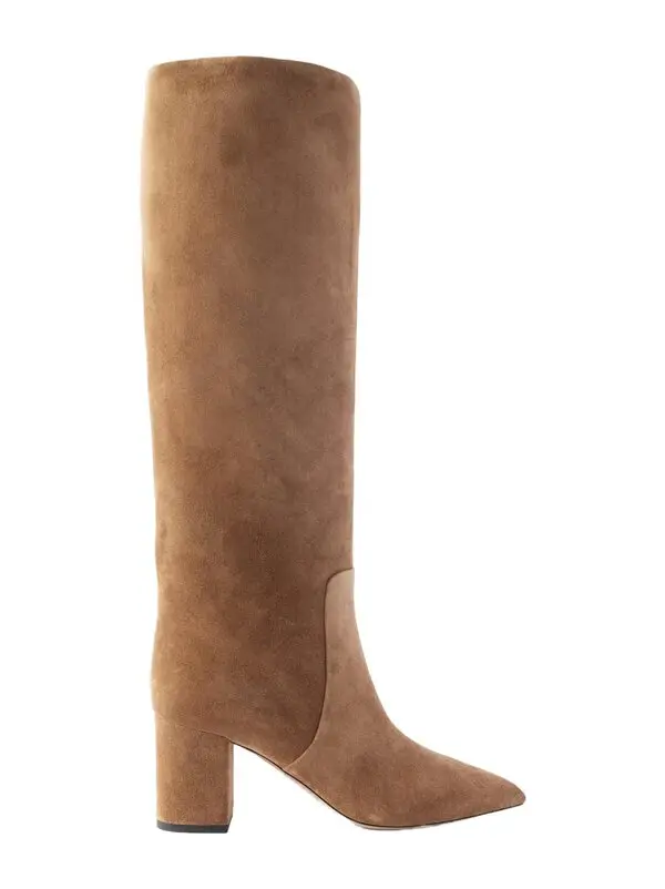 Paris Texas Suede Knee High Block Heel Boots - Brown