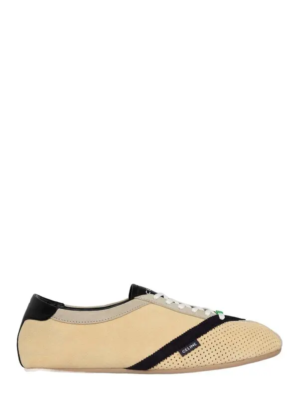 Celine Flat Sneaker In Suede Calfskin And Lambskin - Off-white/black