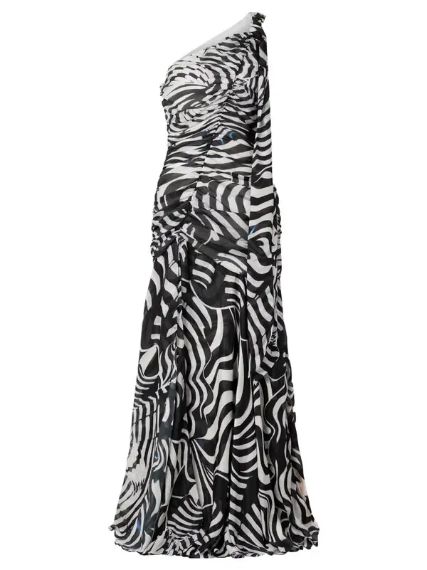 MARY KATRANTZOU Aliyah One-shoulder Zebra Print Chiffon Maxi Dress - Black